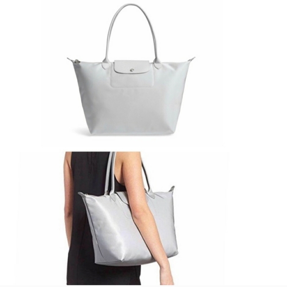 Longchamp | Bags | Longchamp Large Le Pliage Neo Nylon Tote Silver ...